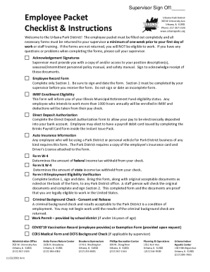 Fillable Online Supervisor Sign Off: Employee Packet - Urbana Park ...