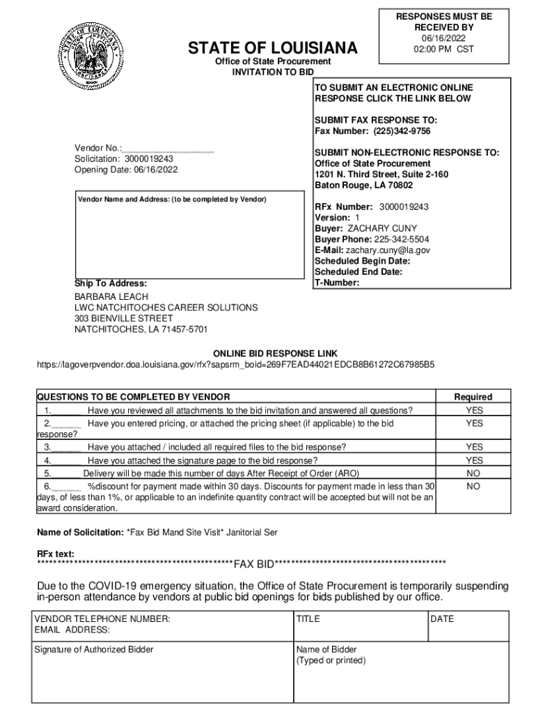 Fillable Online Attachment B - WWWcfprd department of DOA Louisiana ...