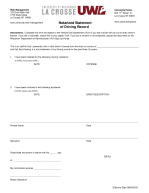 Fillable Online Notarized Statement of Driving Record - UW-La Crosse ...