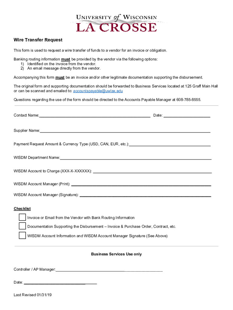 Fillable Online This form is used to request a wire transfer of funds ...