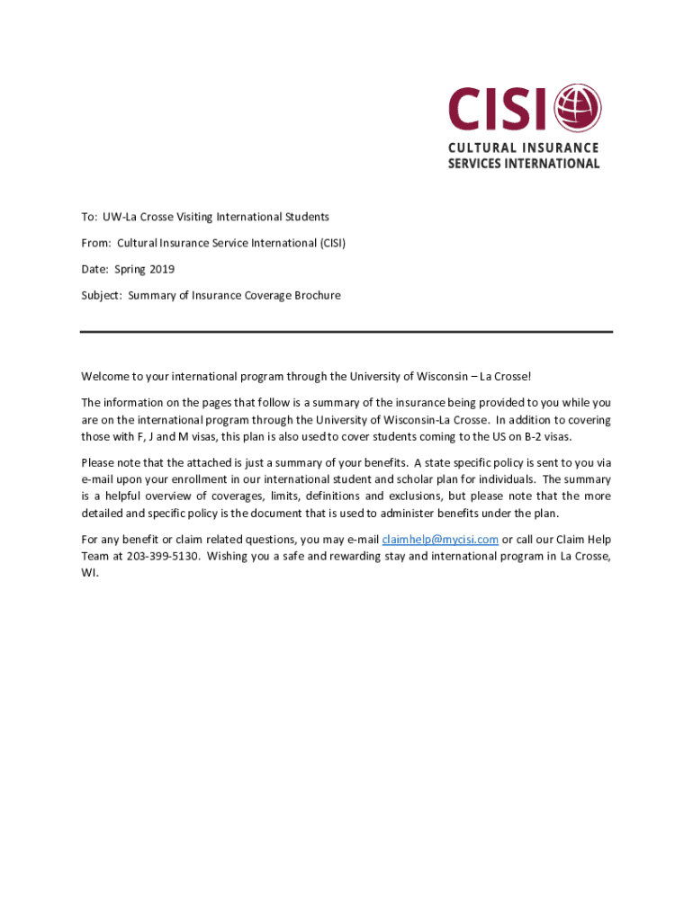 Fillable Online Cultural Insurance Service International (CISI) Date ...