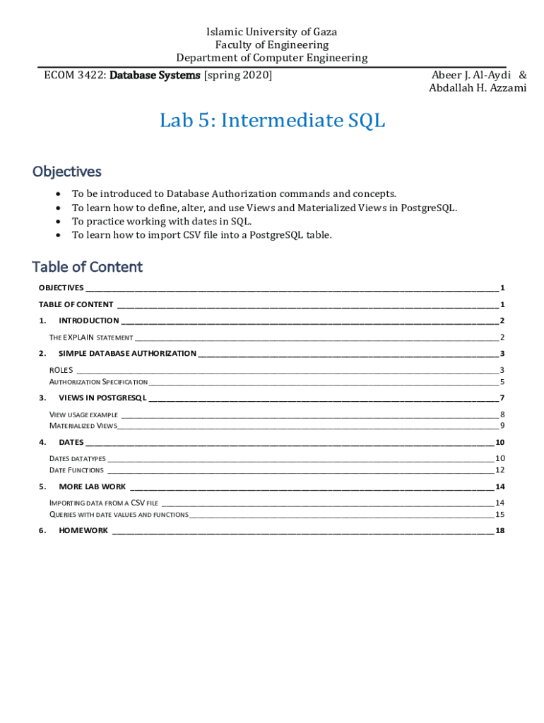 Fillable Online Lab 5 Intermediate SQL Fax Email Print - pdfFiller