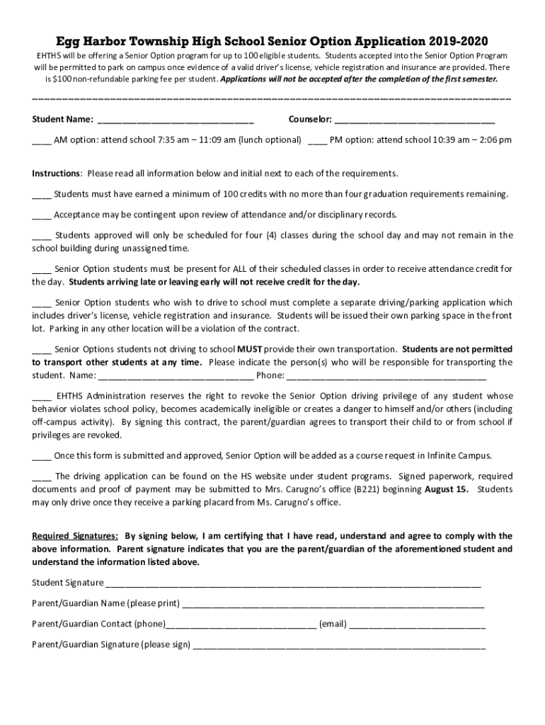 Fillable Online hs.eht.k12.nj.usseniorprograminformationSenior Program ...