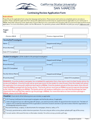 Fillable Online Continuing Review Application Form - CSUSM Fax Email ...