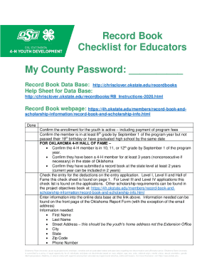 Fillable Online Record Book Checklist for Educators My County Password ...