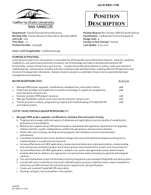 Fillable Online Payroll HR Specialist Job Description SampleJob ...