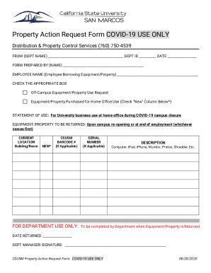 Fillable Online Property Action Request Form - COVID-19 USE ONLY ...