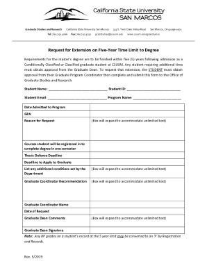 Fillable Online Request for Extension on Five-Year Time Limit to Degree ...