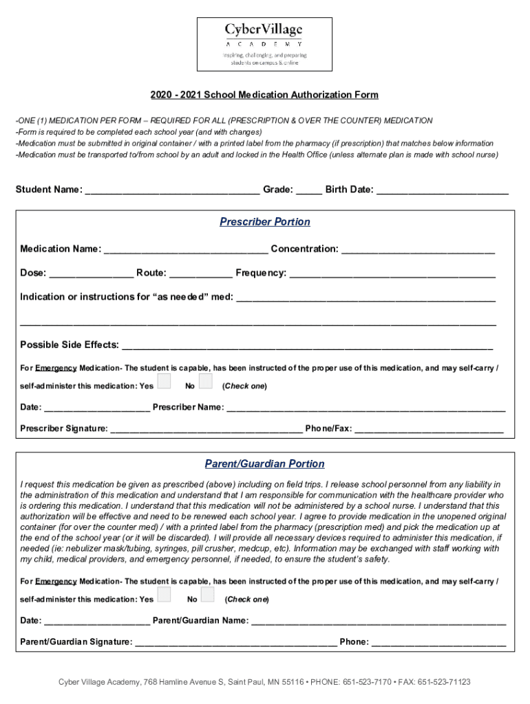 Fillable Online Authorization for the Administration of Medication by ...