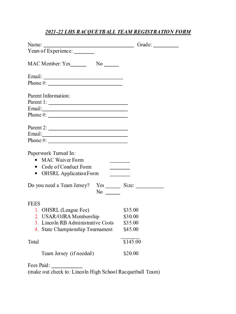 Fillable Online 2021-22 lhs racquetball team registration form - Ngin ...