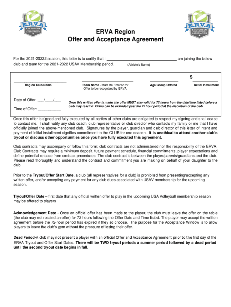 Fillable Online ERVA Region Offer and Acceptance Agreement - Ngin Fax Email Print - pdfFiller