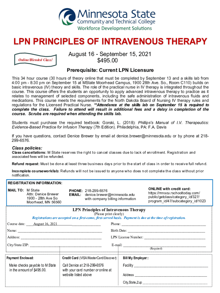 Fillable Online LPN PRINCIPLES OF INTRAVENOUS THERAPY - Minnesota State ...