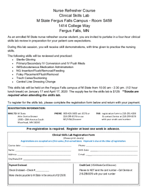 Fillable Online Nurse Refresher Course Clinical Skills Lab M State ...