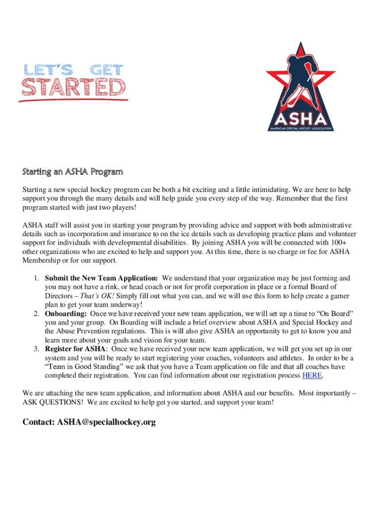 Fillable Online Starting a Team - American Special Hockey Association (ASHA) Fax Email Print ...