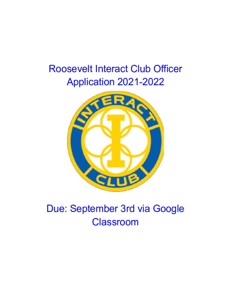 Fillable Online Roosevelt Interact Club Officer Application 2021-2022 ...