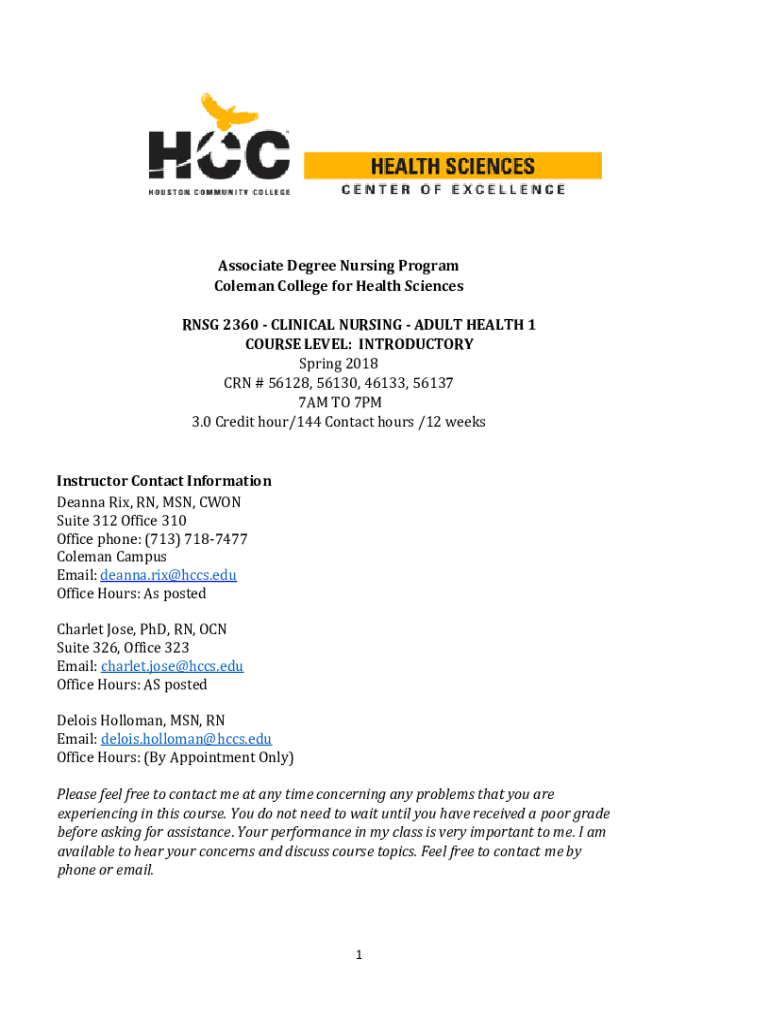 Fillable Online Associate Degree Nursing Program Coleman College for Health Sciences ... Fax ...