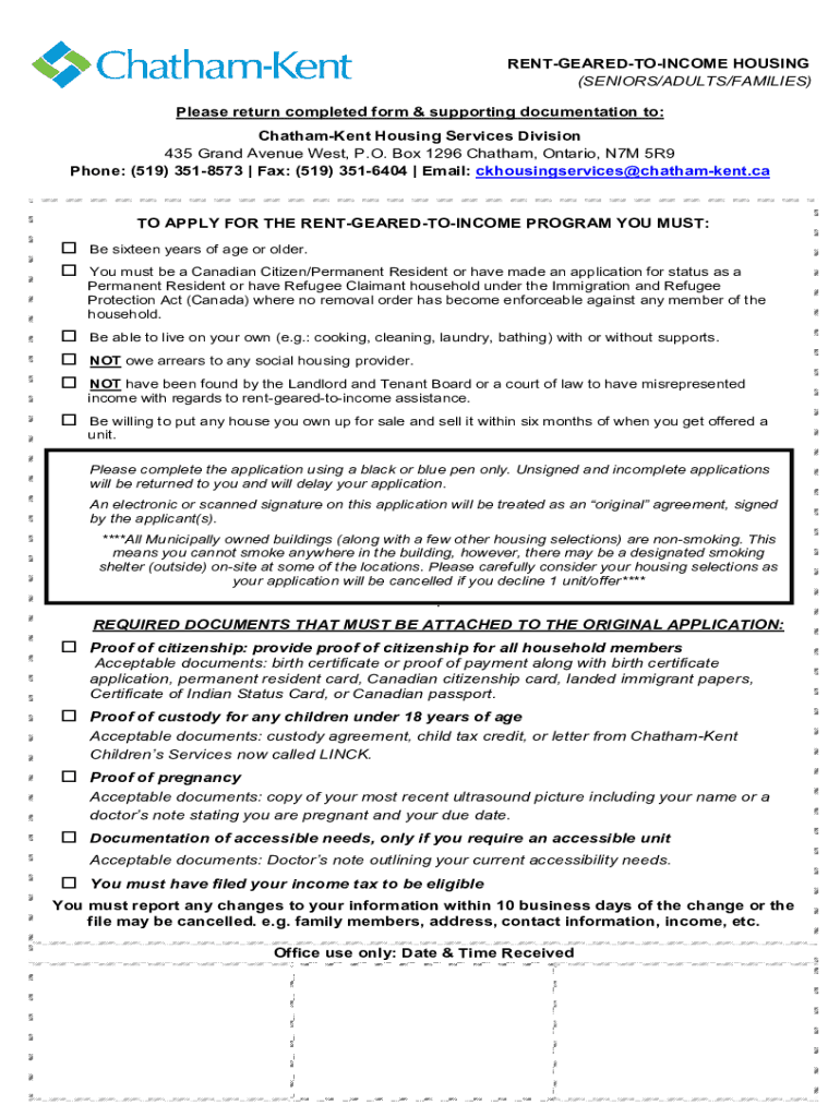 Fillable Online Housing Services RGI application - Chatham-Kent Fax Email Print - pdfFiller