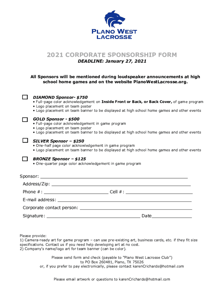 Fillable Online 2021 CORPORATE SPONSORSHIP FORM - Ngin Fax Email Print ...