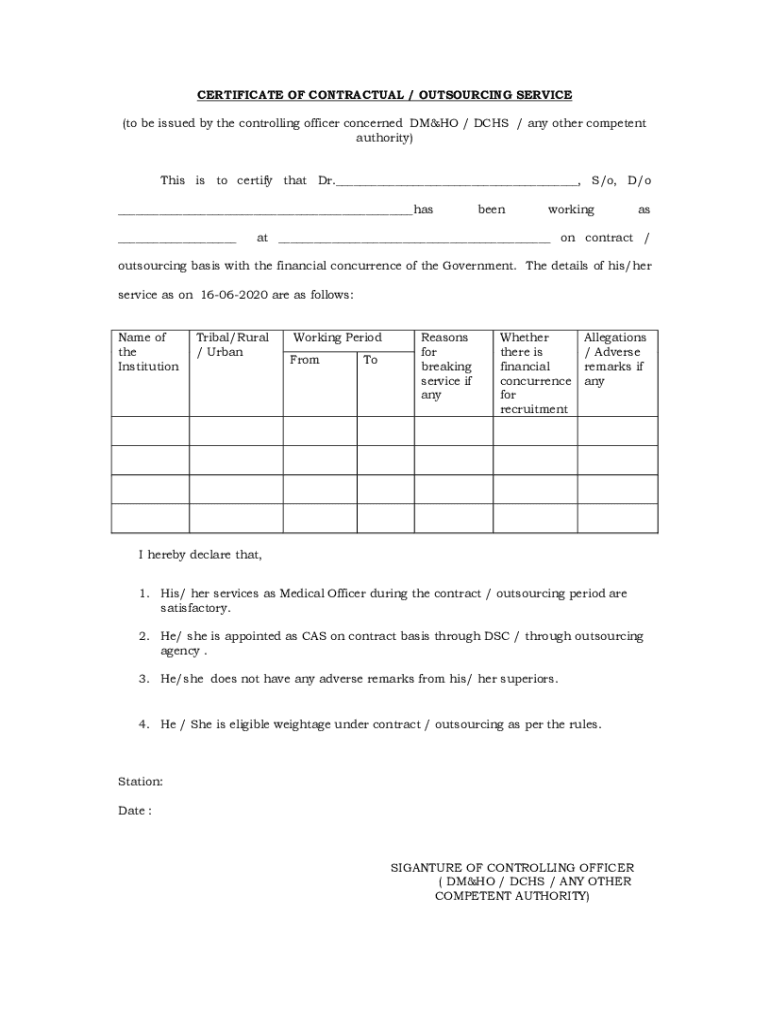 Fillable Online cfw ap nic CERTIFICATE OF CONTRACTUAL/OUTSOURCING ...