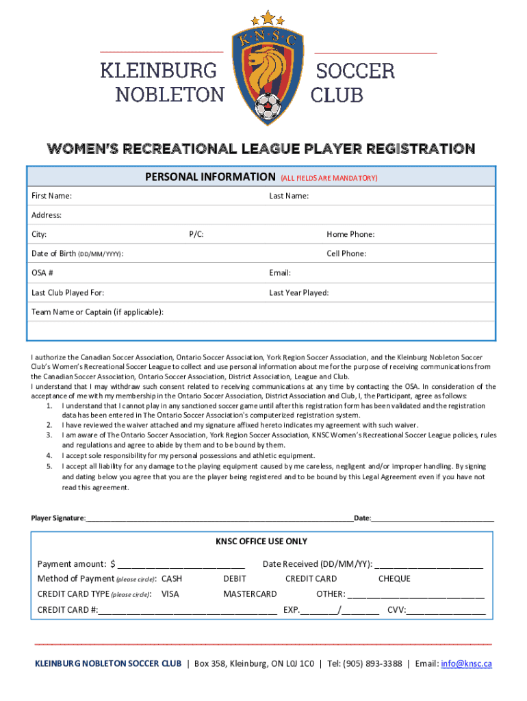 Fillable Online 2022 Women's League Participant Form (FILLABLE) - Ngin ...