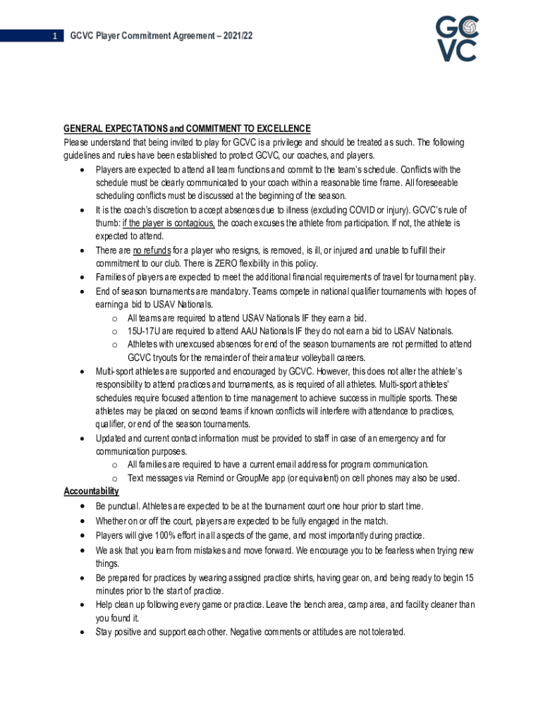 Fillable Online GCVC Player Commitment Agreement Fax Email Print ...