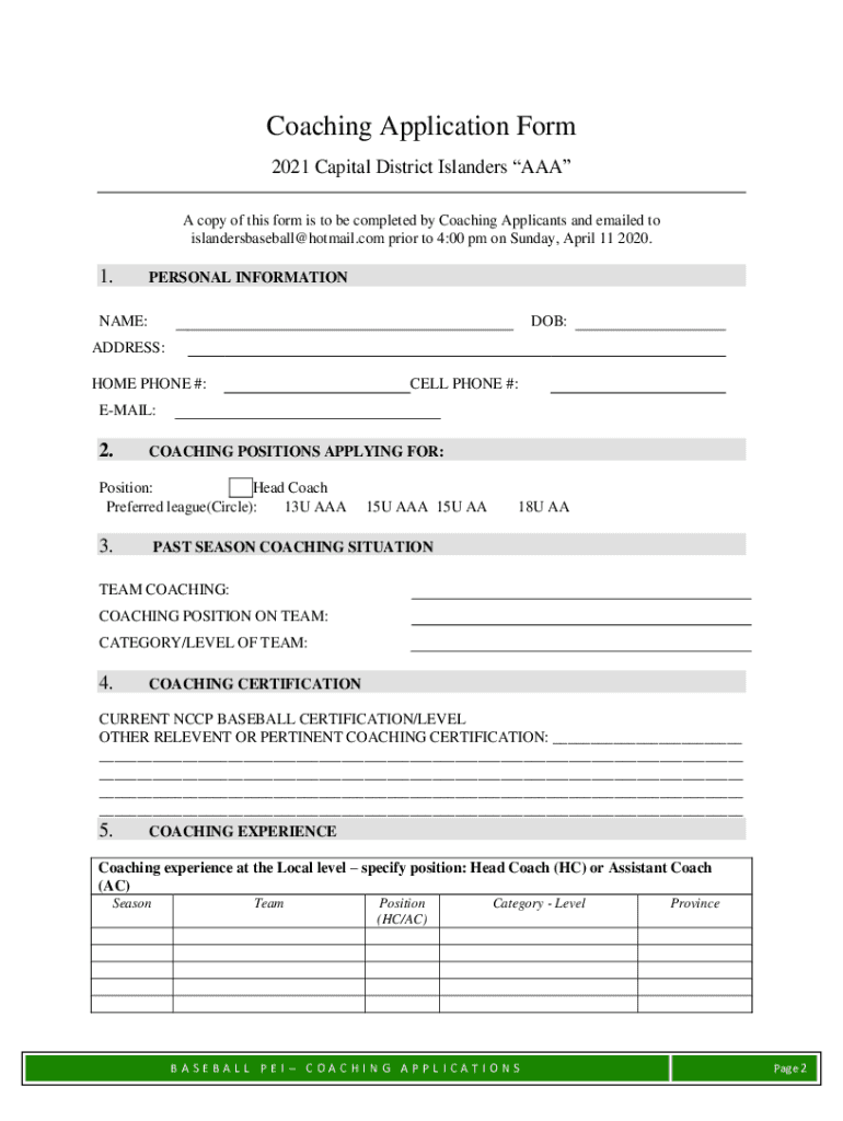 Fillable Online Coaching Application Form - Ngin Fax Email Print - pdfFiller