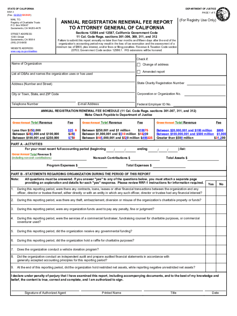 Fillable Online oag ca Annual Registration RenewalState of California ...