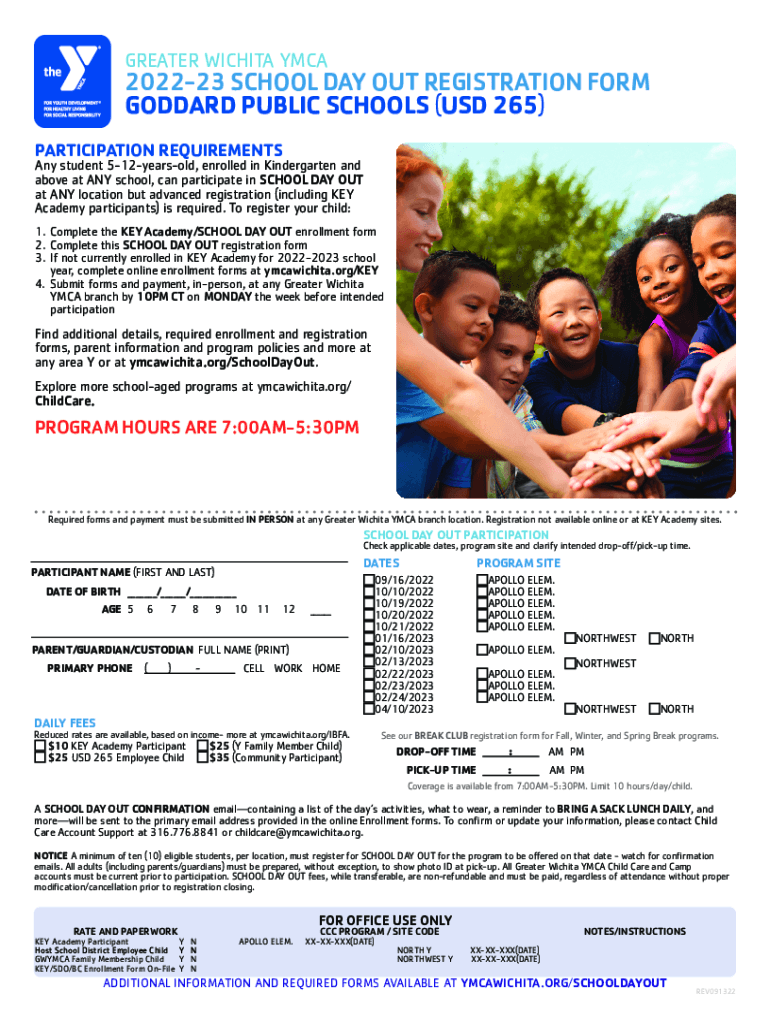 Fillable Online 2022-23 SCHOOL DAY OUT REGISTRATION FORM GODDARD PUBLIC ...