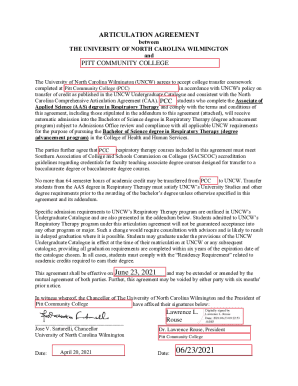 Fillable Online articulation agreement - University of North Carolina Wilmington Fax Email Print ...