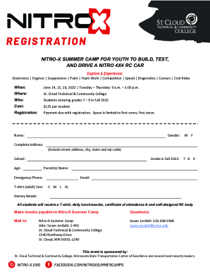 Fillable Online NITRO-X SUMMER CAMP FOR YOUTH TO BUILD, TEST ... Fax ...