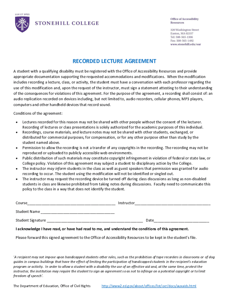 Fillable Online RECORDED LECTURE AGREEMENT - AWS Fax Email Print - pdfFiller