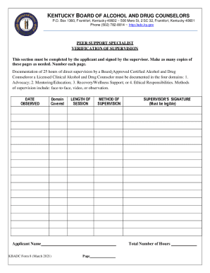 Fillable Online adc ky Form 8 Peer Support Supervision Verification ...
