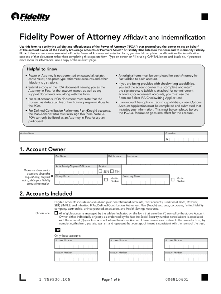 Fillable Online Fidelity Advisor Durable Power of Attorney Affidavit ...