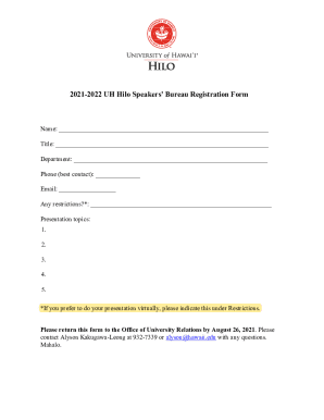Fillable Online hilo hawaii 2021-2022 UH Hilo Speakers' Bureau ...