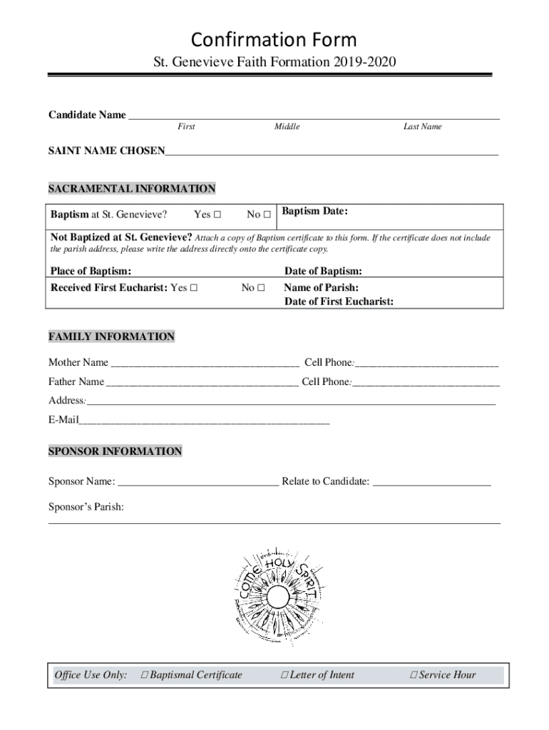 Fillable Online Sacrament Certificate Request FormSt. GenevieveSt ...