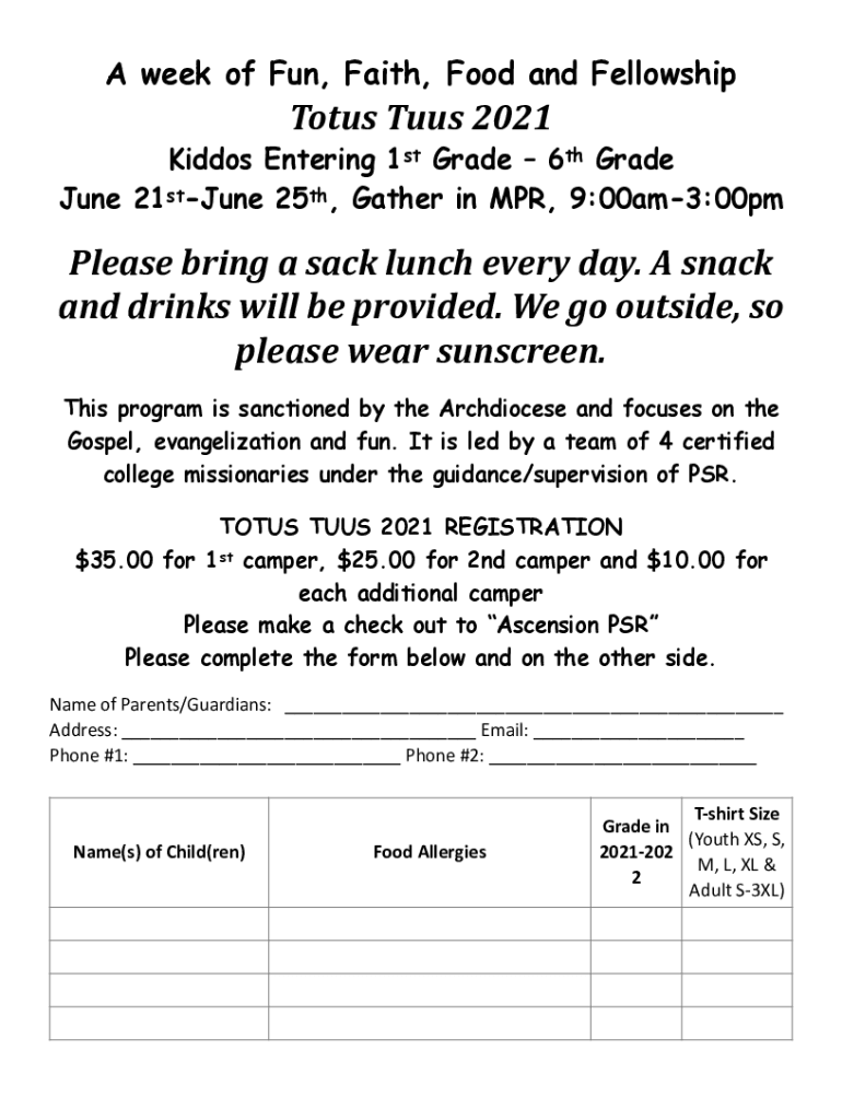 Fillable Online olphre.orgappsforms2Totus Tuus Registration - Our Lady ...