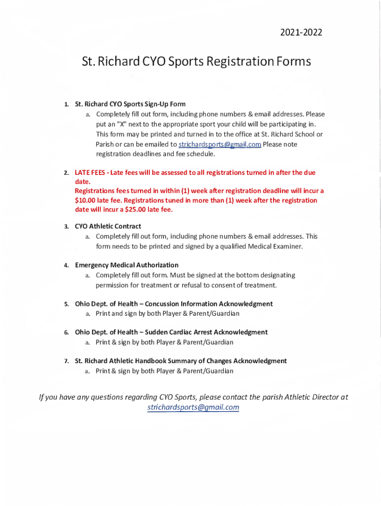Fillable Online St. Richard CYO Sports Registration Forms Fax Email ...