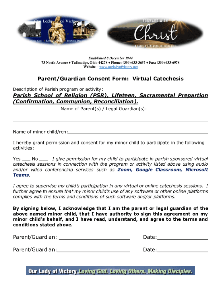 Fillable Online Parent/Guardian Consent Form: Virtual Catechesis Fax Email Print - pdfFiller
