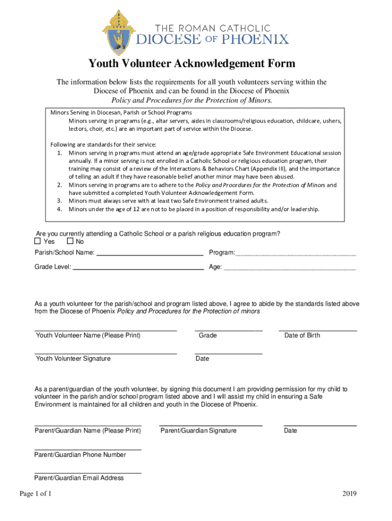 Fillable Online Get the free Youth Volunteer Acknowledgement Form ...