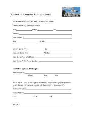 Fillable Online ST JOSEPH CONFIRMATION REGISTRATION FORM Fax Email ...