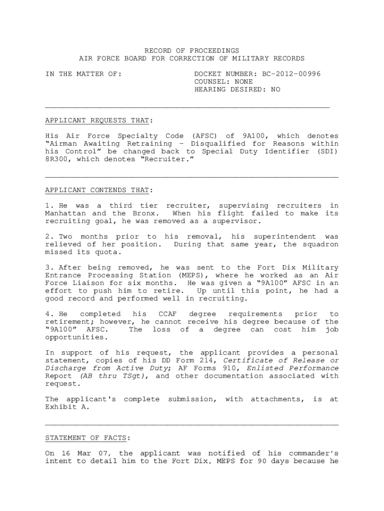 Fillable Online Boards for Correction of Military Records / Discharge ...