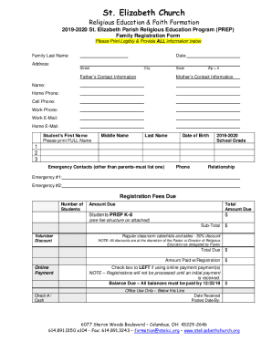 Fillable Online Saint Elizabeth Parish - Elementary Faith Formation Fax ...