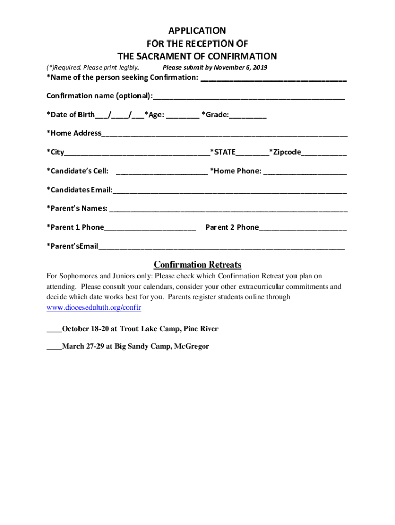 Fillable Online APPLICATION FOR THE RECEPTION OF THE SACRAMENT ... Fax Email Print - pdfFiller