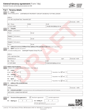 Fillable Online Get General Tenancy Agreement (Form 18a) - UniLodge ...