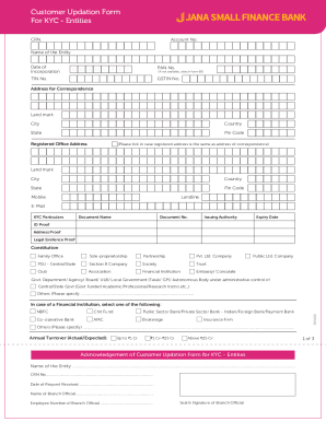 Fillable Online Customer Updation Form For KYC - Entities - janabank ...