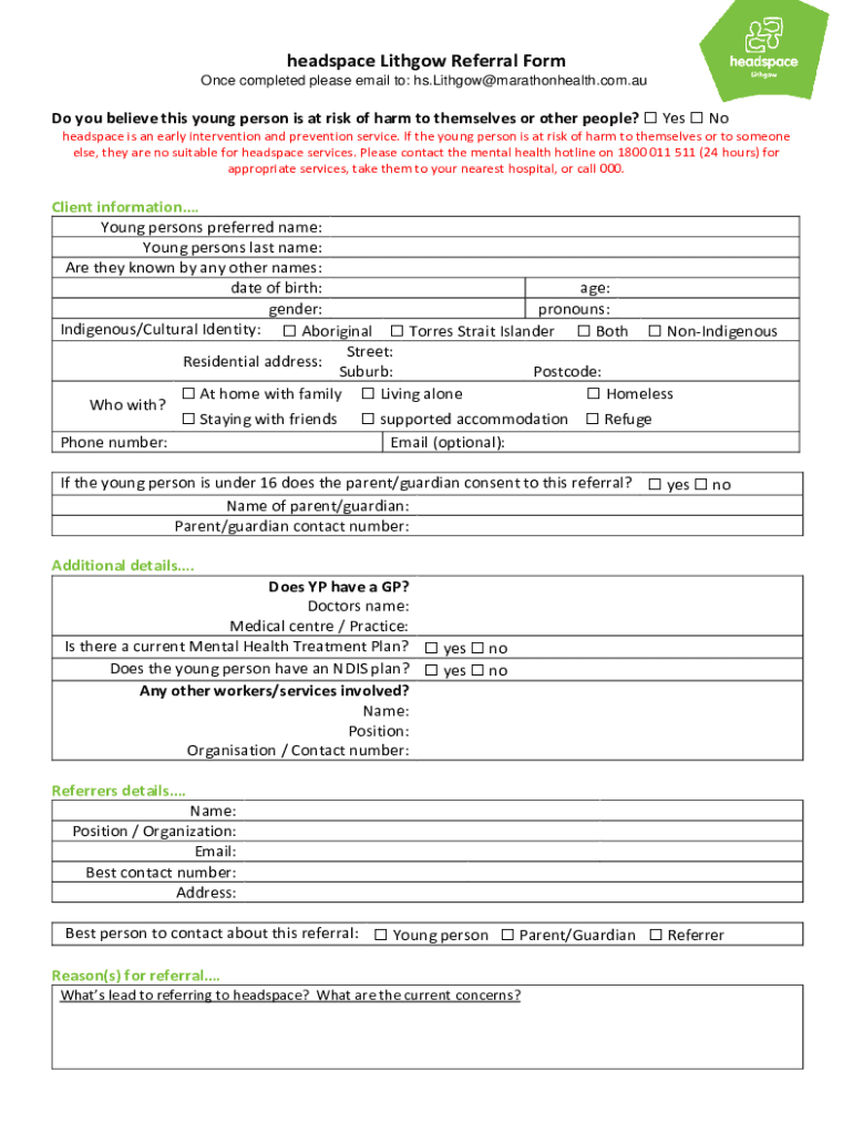 Fillable Online headspace.org.auassetsUploadsheadspace Lithgow Referral ...