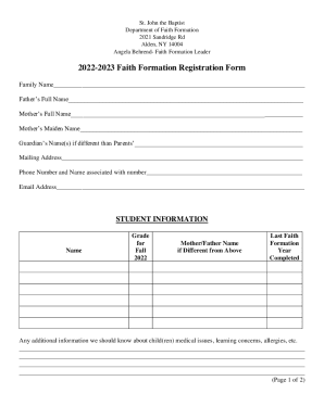Fillable Online 2022-2023 Faith Formation Registration Form Fax Email Print - pdfFiller