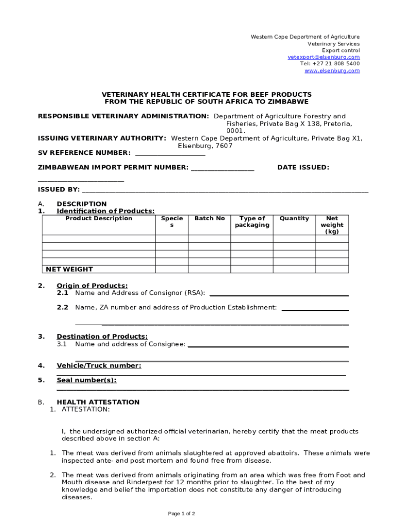 www.elsenburg.comwp-contentuploadsVETERINARY HEALTH CERTIFICATE FOR MEAT AND MEAT ...