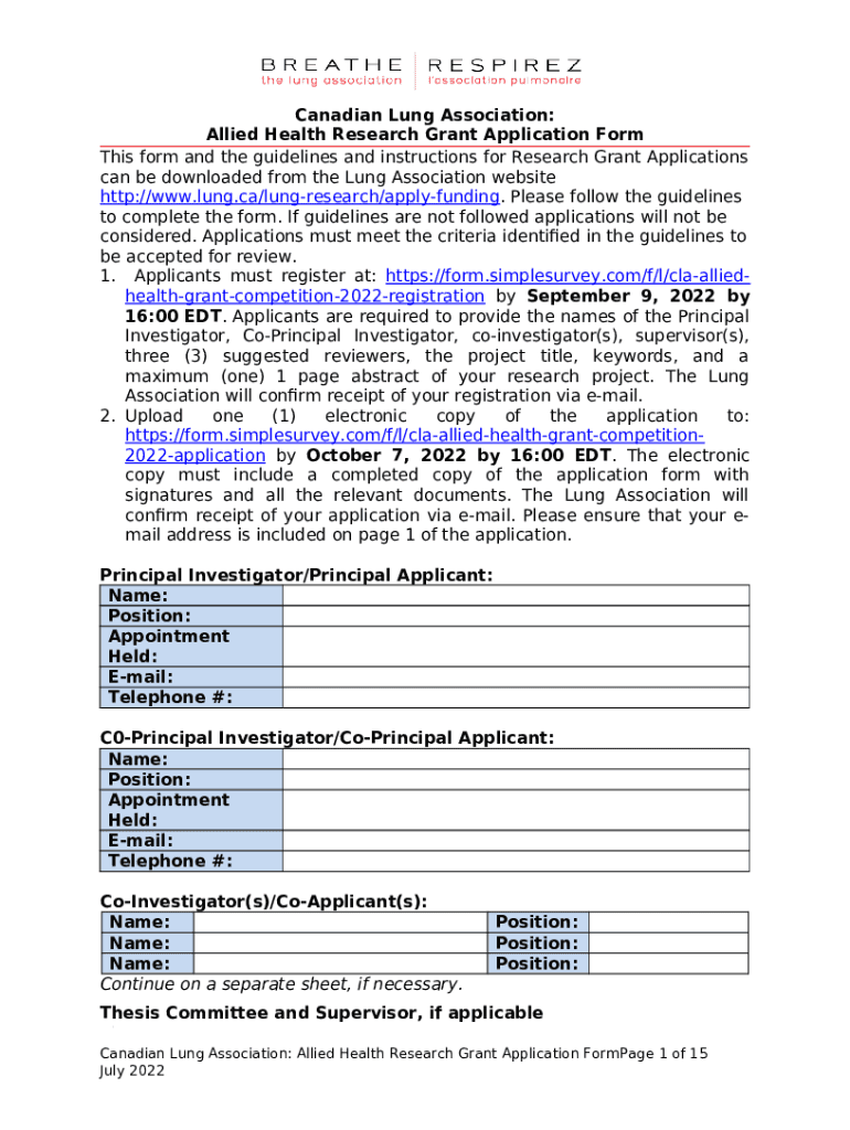 Allied Health grant application Doc Template | pdfFiller