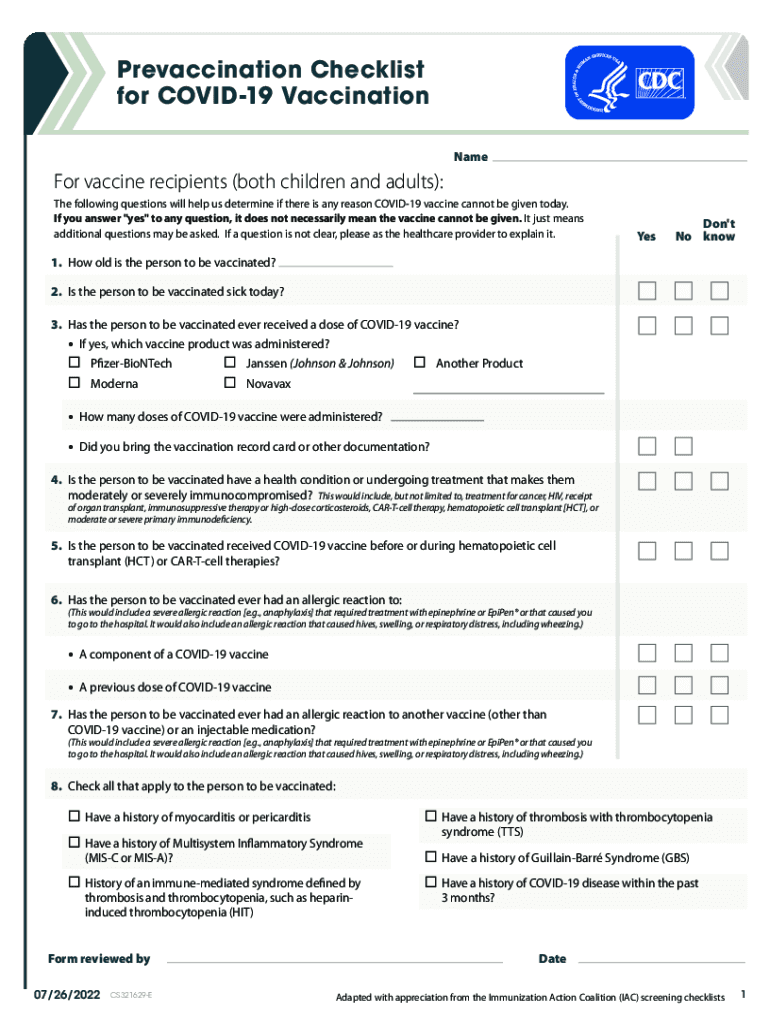 Fillable Online shs tamu stacks.cdc.govviewcdcPrevaccination checklist ...